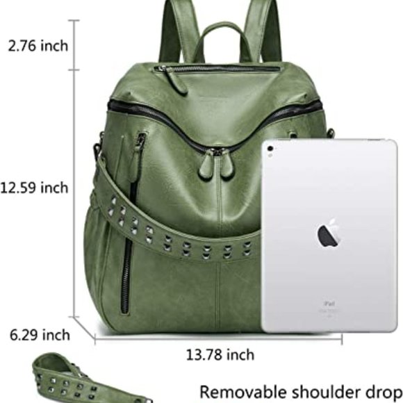 Bags | New With Tags Women Forest Green Vegan Leather Backpack Purse ...